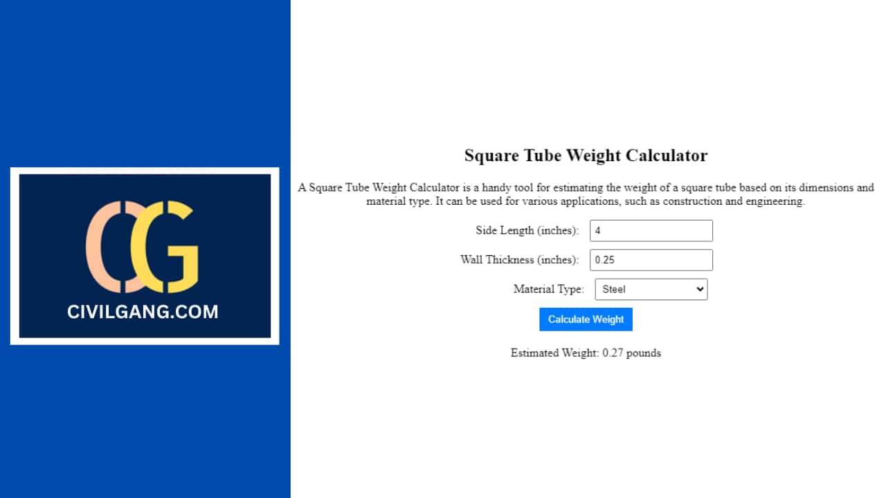 Square Tube Weight Calculator CivilGang square-tube-weight-calculator-civilgang