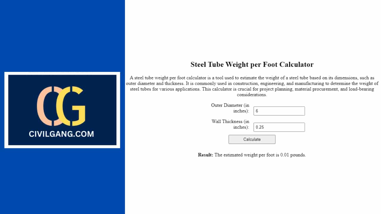 Steel Tube Weight Per Foot Calculator CivilGang steel-tube-weight-per-foot-calculator-civilgang